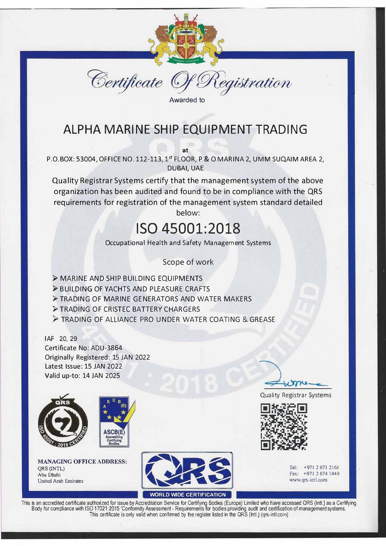 Certifications - Alpha Marine Equipment