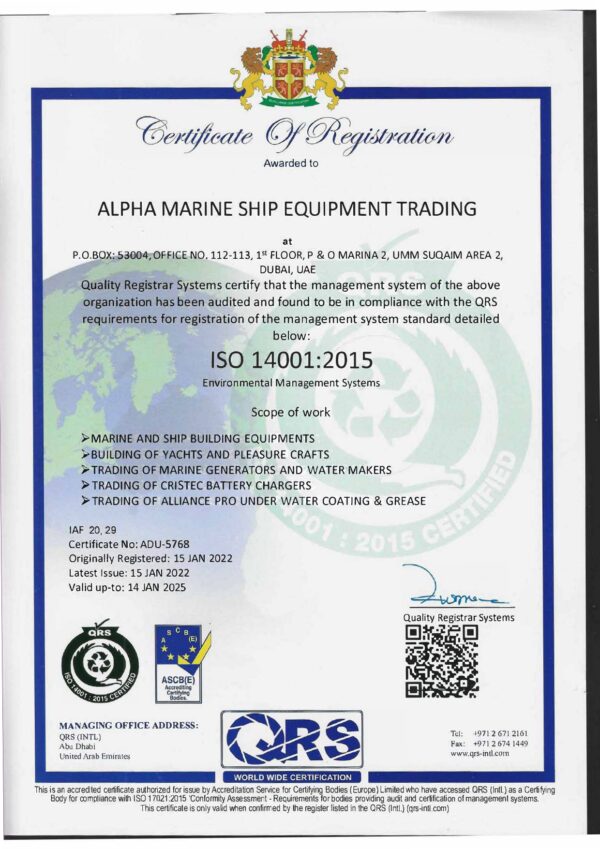 Certifications - Alpha Marine Equipment